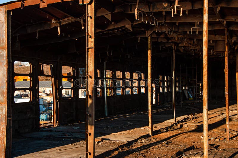 A Ship Completely Destroyed and Burnt Inside. Rusty Body Stock Photo ...
