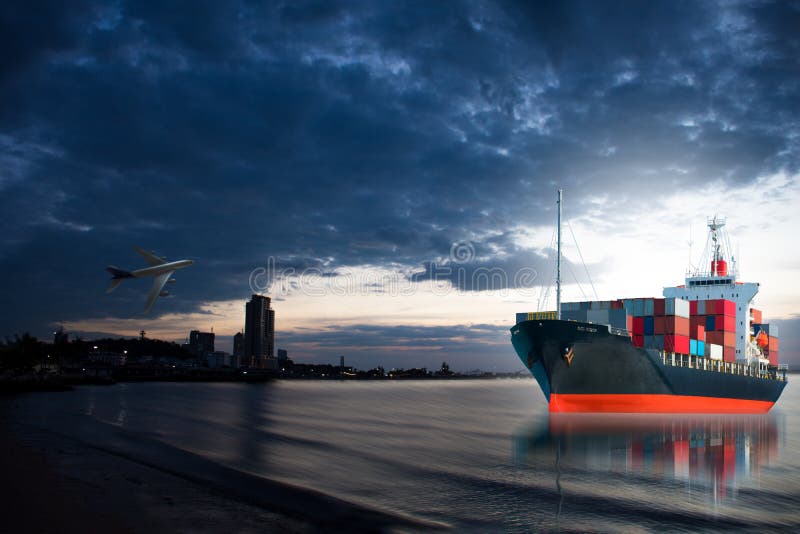 Ship with Container Still on City Bay. Stock Photo - Image of forklift ...