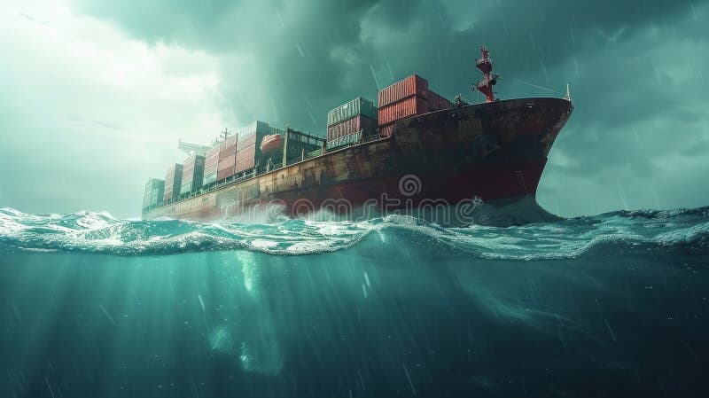 Ship in Container Storm Sinking Stock Image - Image of space, waves ...