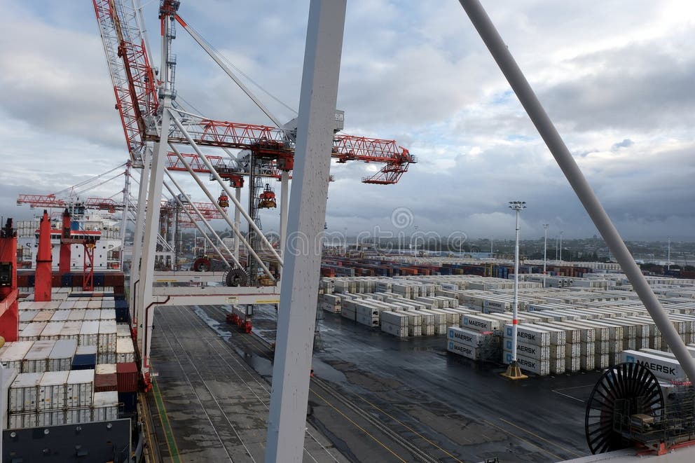 Ship with Containers and Cranes during Cargo Operation Loading and ...