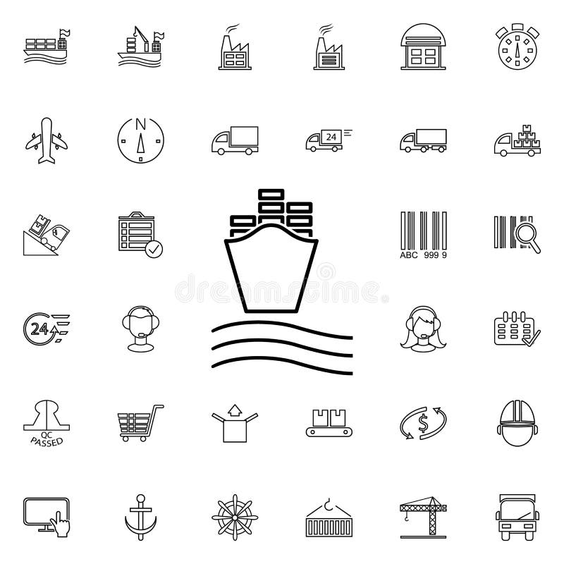 Ship with Containers Front View Icon. Universal Set of Cargo Logistic ...