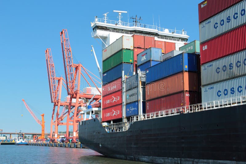 Ship with Containers in Port Editorial Stock Image - Image of crane ...
