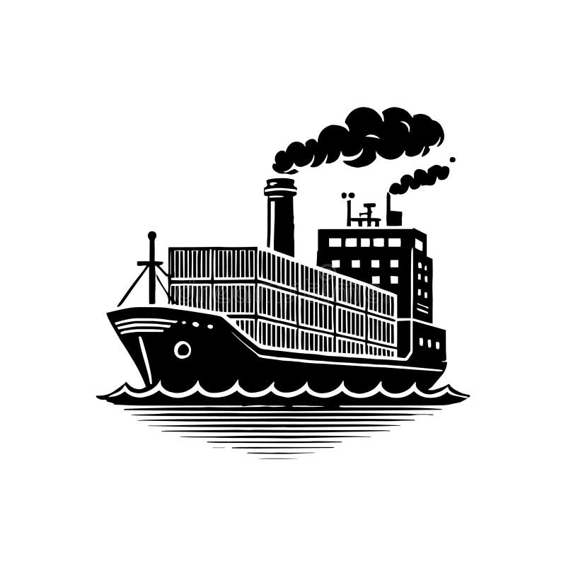 Ship with Containers Silhouette, Ship Vector Illustration Stock Vector ...