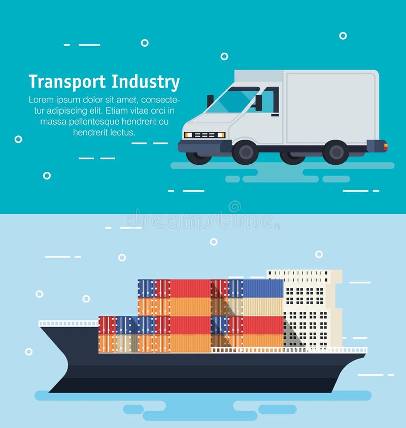 Ship with Containers and Van Stock Vector - Illustration of seaport ...