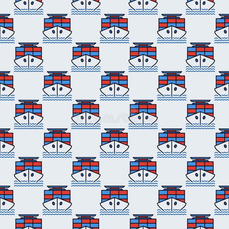 Ship with Containers Vector International Cargo Colored Seamless ...