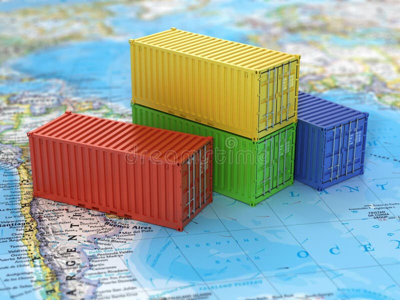 Ship Containers on the World Map. Stock Illustration - Illustration of ...