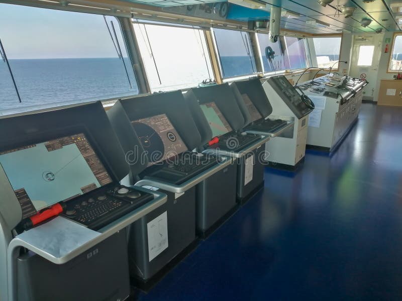 Ship Control Panel in Captain S Bridge, Navigation Equipment Stock ...