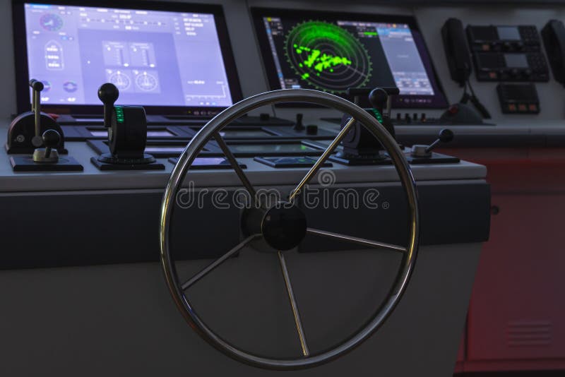 Ship Control Panel with Steering Wheel and Engine Accelerators Stock ...