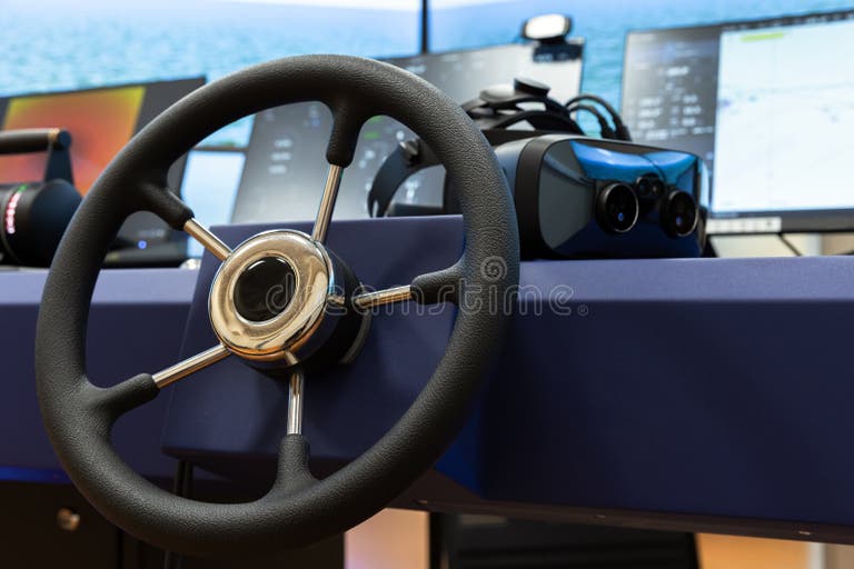 Ship Control Panel with Steering Wheel and VR Headset on the Desk Stock ...