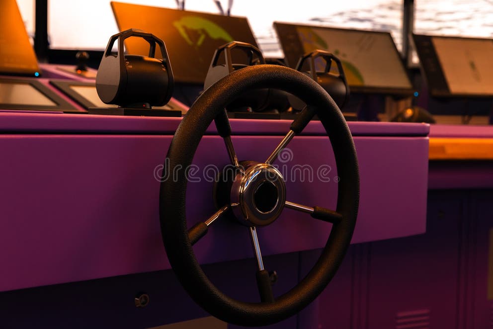 Ship Control Panels, Steering Wheel and Engine Accelerators. the ...