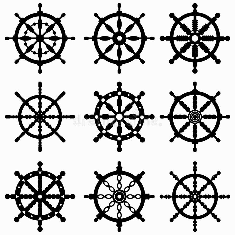Ship Control Wheel Icon Collection Stock Vector - Illustration of ...