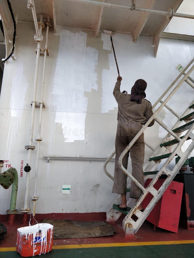 Ship Crew Painting the Ship Accomodation and Pipelines Editorial Stock ...