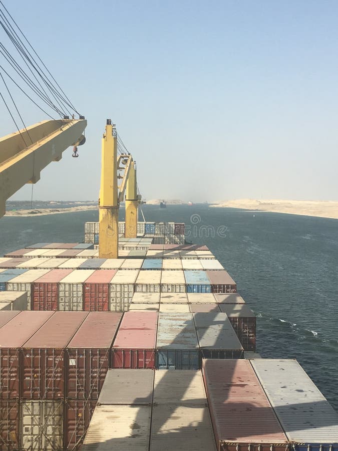 Ship cross Suez canal stock image. Image of vehicle - 229471917