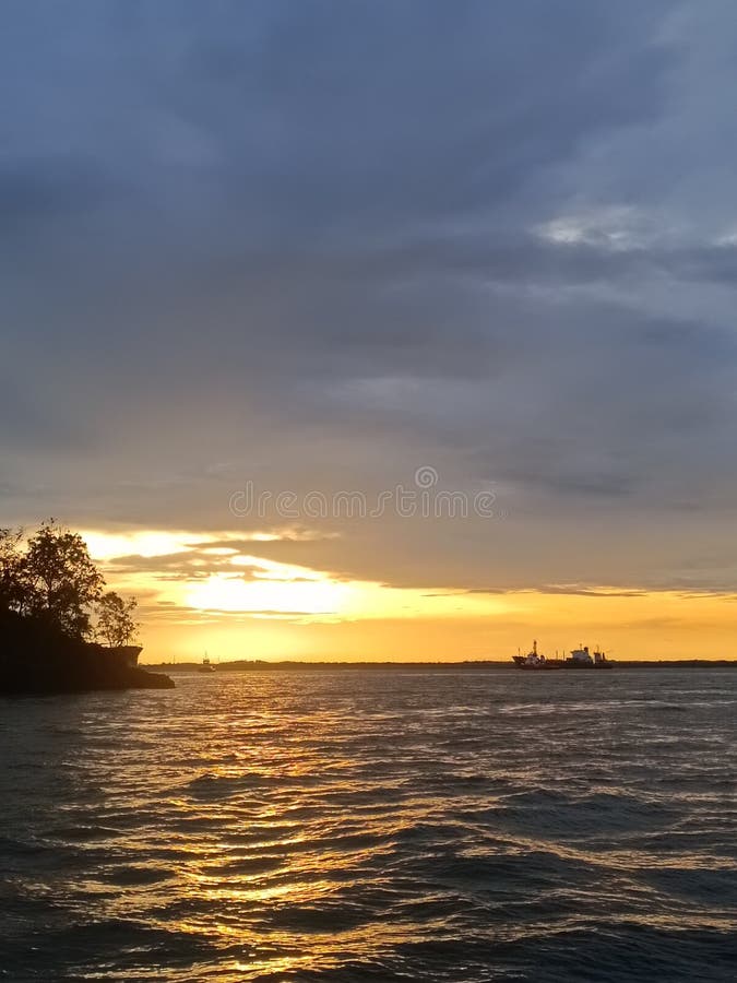 Ship Crossing Sunset at Balikpapan Sea Stock Photo - Image of ship ...