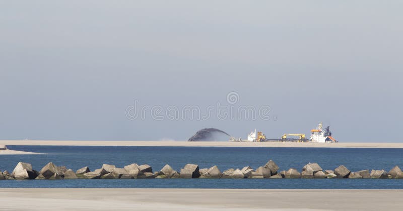Ship is digging sand stock photo. Image of machine, coastline - 18015736
