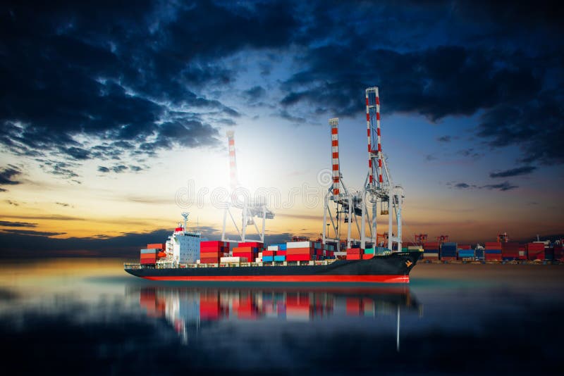 Ship in Dock Import Export Goods . Stock Image - Image of global ...