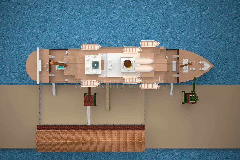 Ship in dock from top view stock illustration. Illustration of seaport ...
