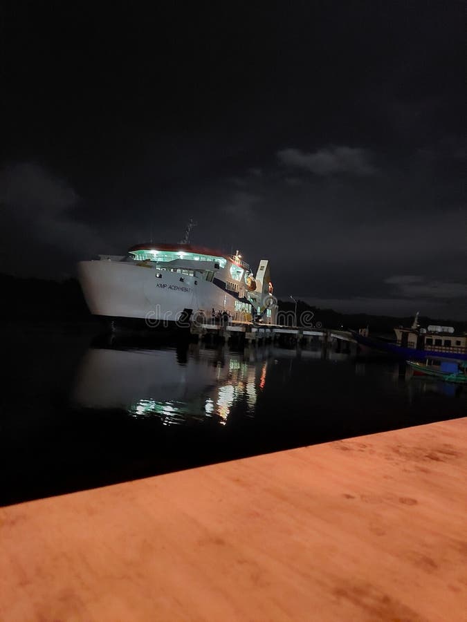 The Ship Docks in the Harbor at Night Beautiful Editorial Photography - Image of beautiful ...