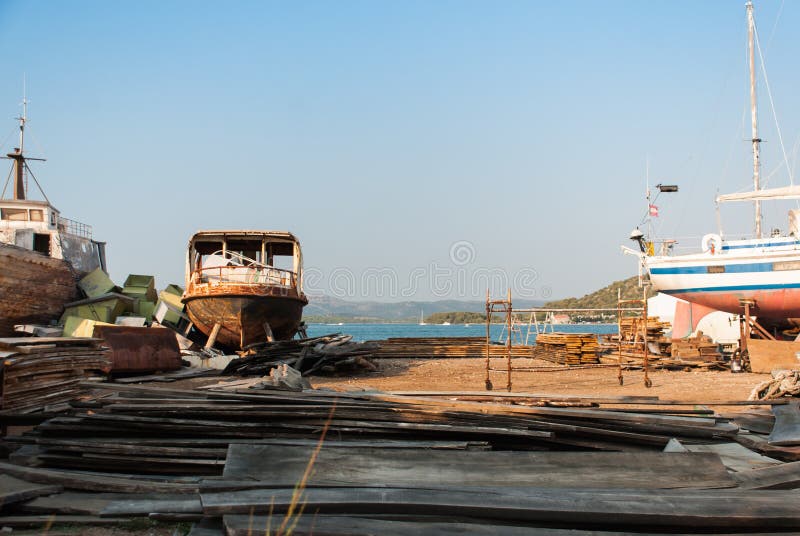 Ship in Dry Dock in Murter, Croatia Stock Photo - Image of work ...