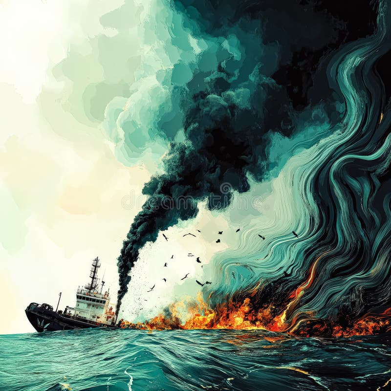 Fire on an Oil Rig in the Sea or Ocean Stock Image - Image of drill ...