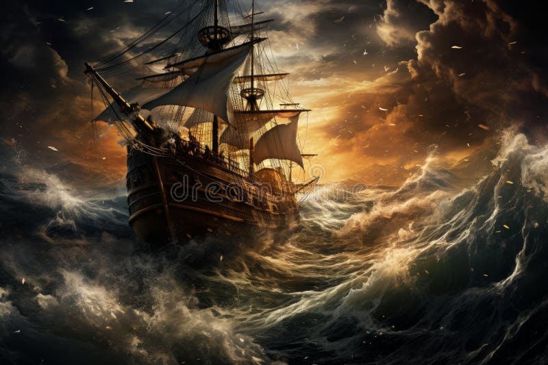 Ship Fire in Sea Storm. Generate Ai Stock Illustration - Illustration ...