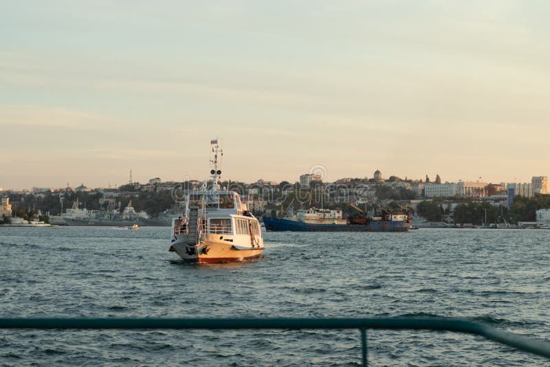 Ship Floats on the Water in the Port City Stock Image - Image of ...