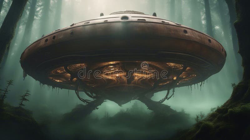 Ship in the Forest a Bizarre and Alien Spaceship with a Brown and Green ...