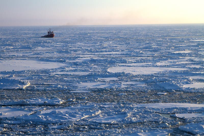 Ship in frozen sea stock photo. Image of midnight, arctic - 39040038