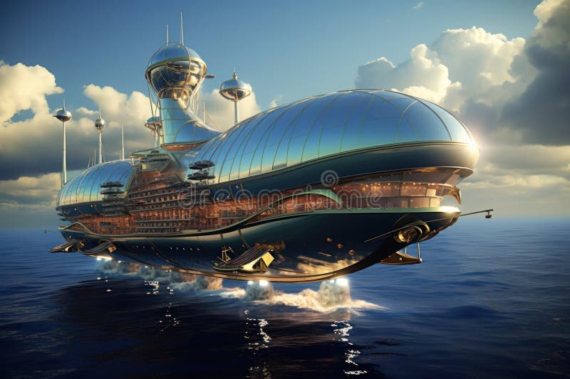 Ship of the Future Futuristic Made of Modern Rounded Material Stock ...