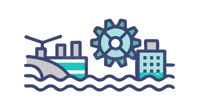 Ship with Gears, Marine Engineering, Maritime Industry, Vector Design ...