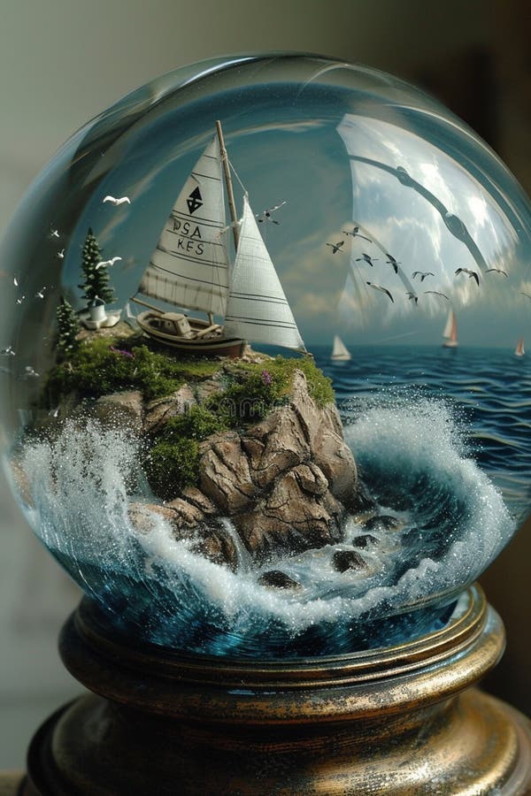 A Ship in a Glass Ball Close-up Stock Image - Image of background ...