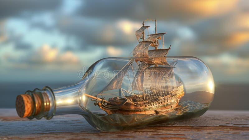 Ship in a Glass Bottle on the Beach Stock Image - Image of child, boat ...