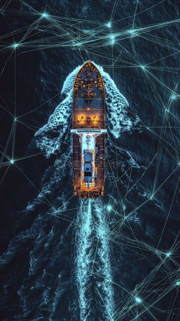 Ship with Glowing Paths Representing Futuristic Tech Stock Illustration ...