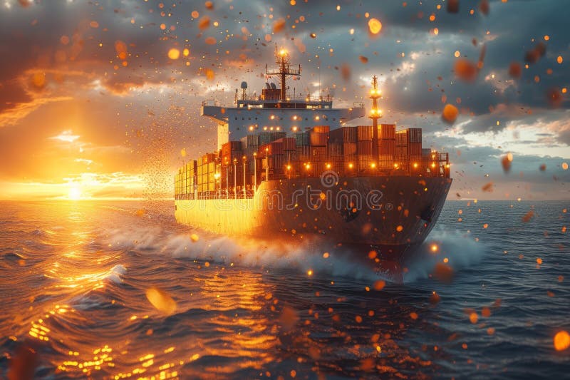 Gold Containers with Cargo on a Container Ship in the Ocean Stock Photo ...