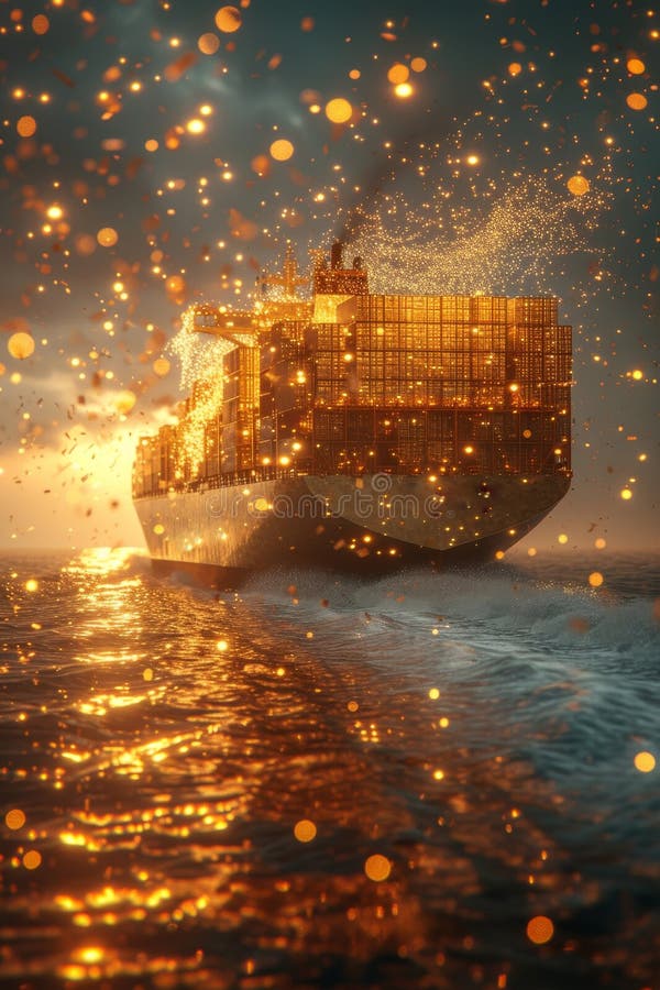 Gold Containers with Cargo on a Container Ship in the Ocean Stock Photo ...