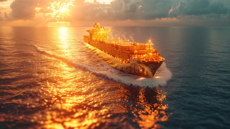Gold Containers with Cargo on a Container Ship in the Ocean Stock Photo ...