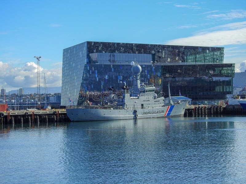 Ship by the Harpa Concert Hall on a Sunny Day Editorial Stock Photo ...