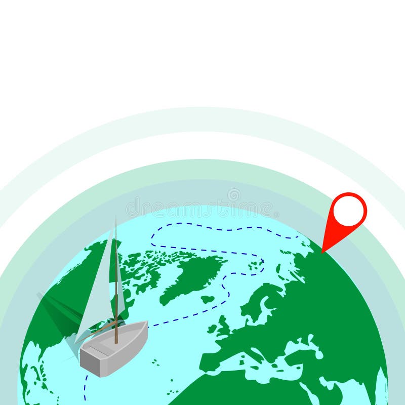 The Ship is Heading for Destination Point. World Map Stock Vector ...