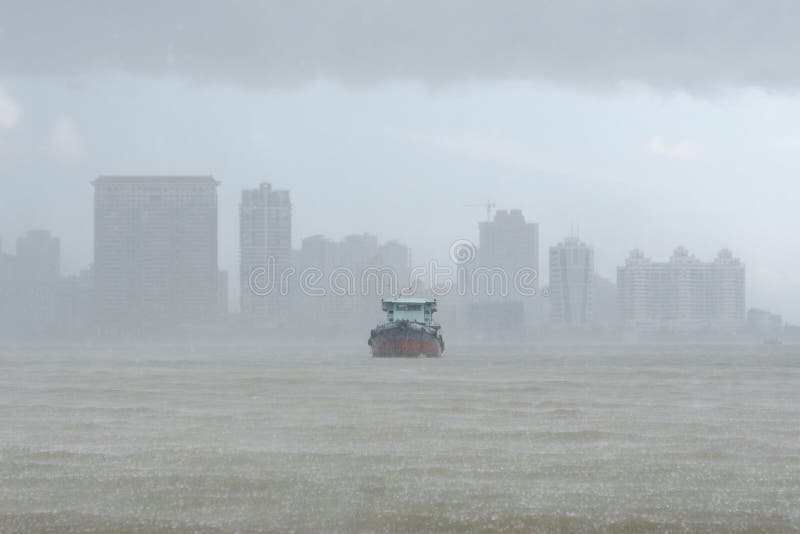 Ship in heavy rain stock image. Image of container, foggy - 22064409