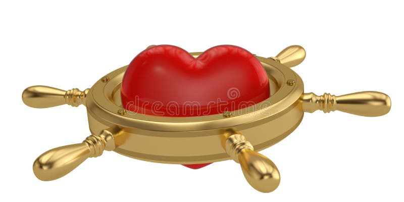 Ship Helm and Heart Isolated on White Background 3D Illustration Stock ...