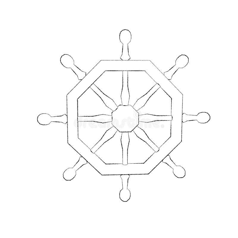 Ship Helm. Isolated on White Background. Sketch Illustration Stock ...