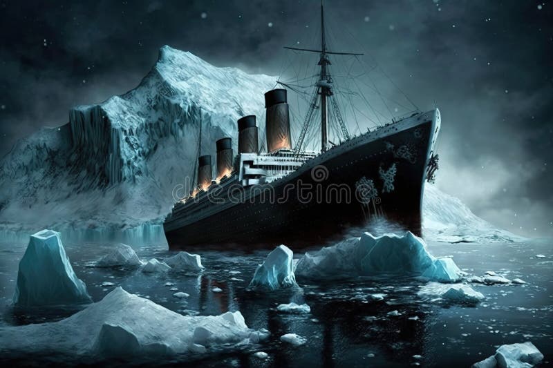 The Ship Hit a Glacial on a Cold Night Stock Illustration ...