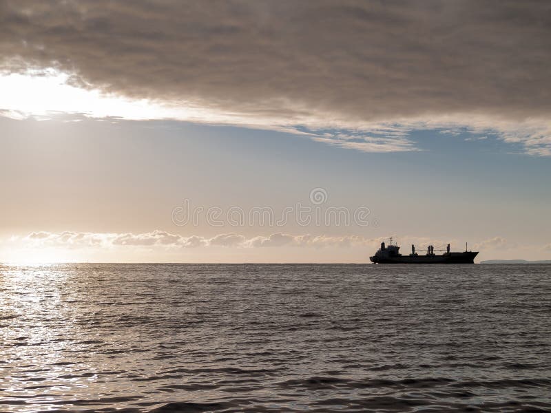 Ship on horizon. stock image. Image of grey, oceanic - 40597021