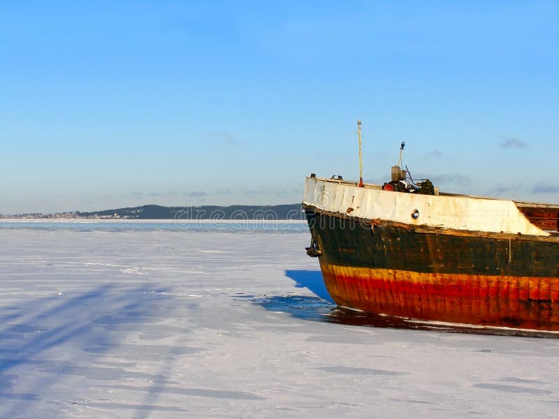 Ship in ice stock image. Image of snow, lake, fore, head - 4239455