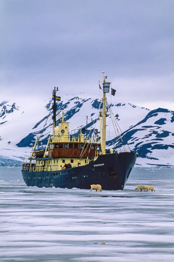 Ship in the Ice on Svalbard with Polar Bears Editorial Stock Photo ...