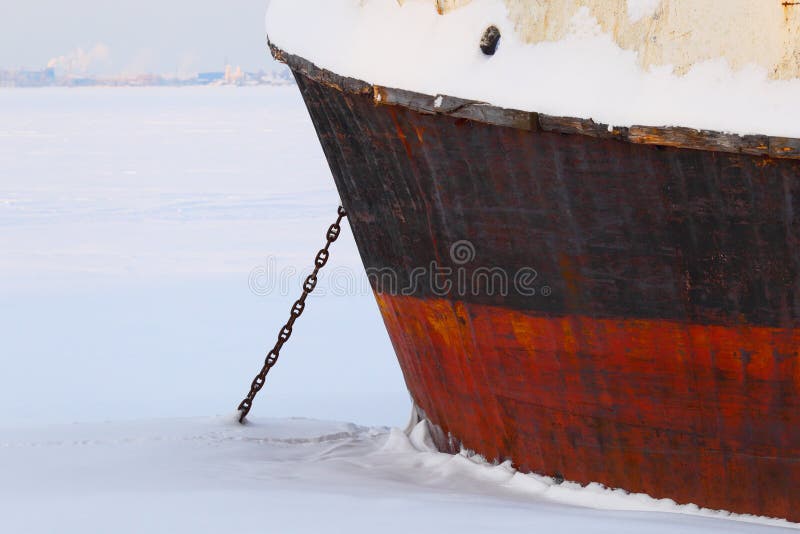 The Ship in Ice. Winter Navigation. Cold Winter. Stock Image - Image of ...