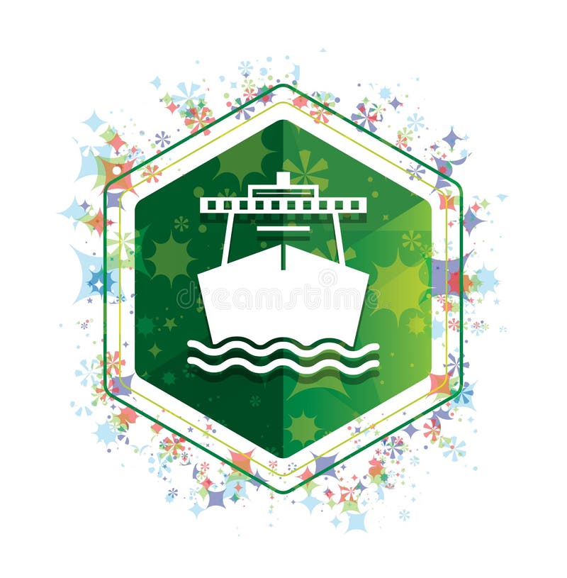 Ship Icon Floral Plants Pattern Green Hexagon Button Stock Illustration ...