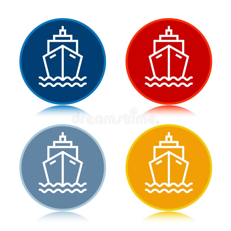 Ship Icon Flat Round Button Set Illustration Design Stock Vector ...