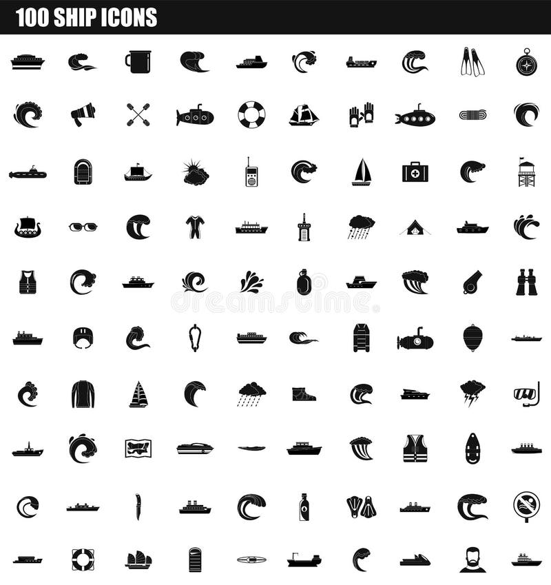 100 Ship Icon Set, Simple Style Stock Vector - Illustration of ocean ...