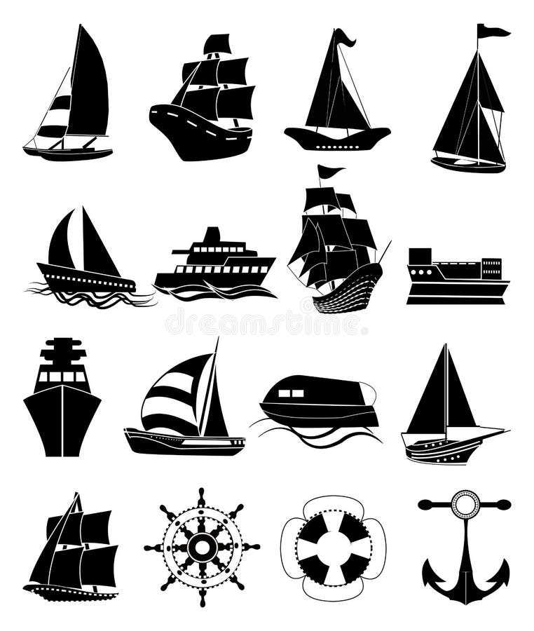 Ship icons set stock vector. Illustration of ship, silhouette - 47188332